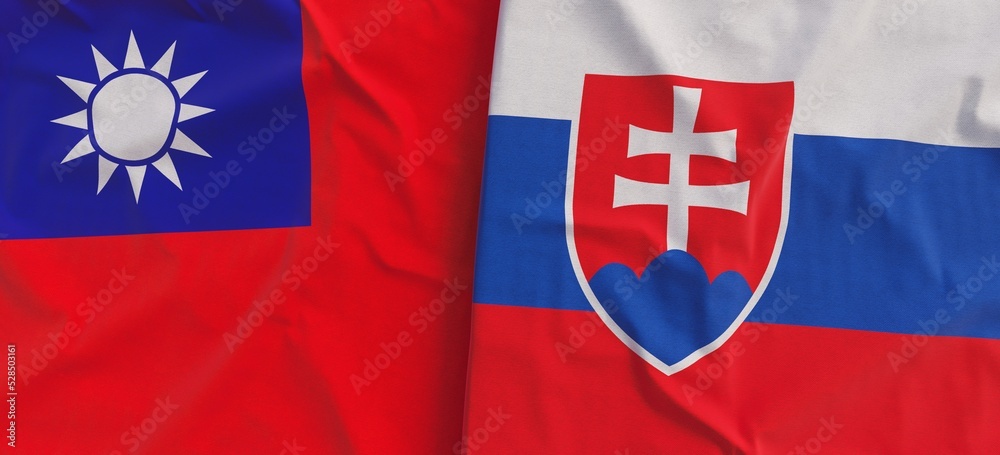Flags of Taiwan and Slovakia. Linen flag close-up. Flag made of canvas ...