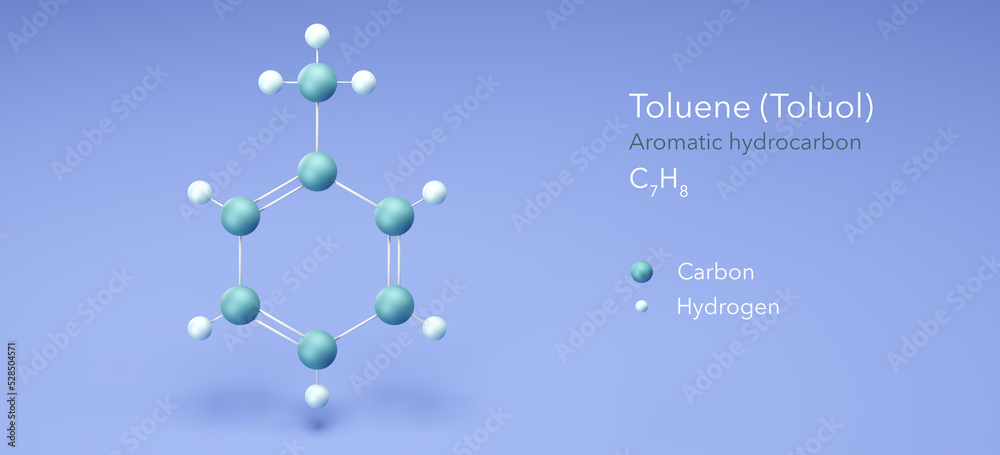 toluene, toluol, aromatic hydrocarbon, molecular structures, 3d model ...