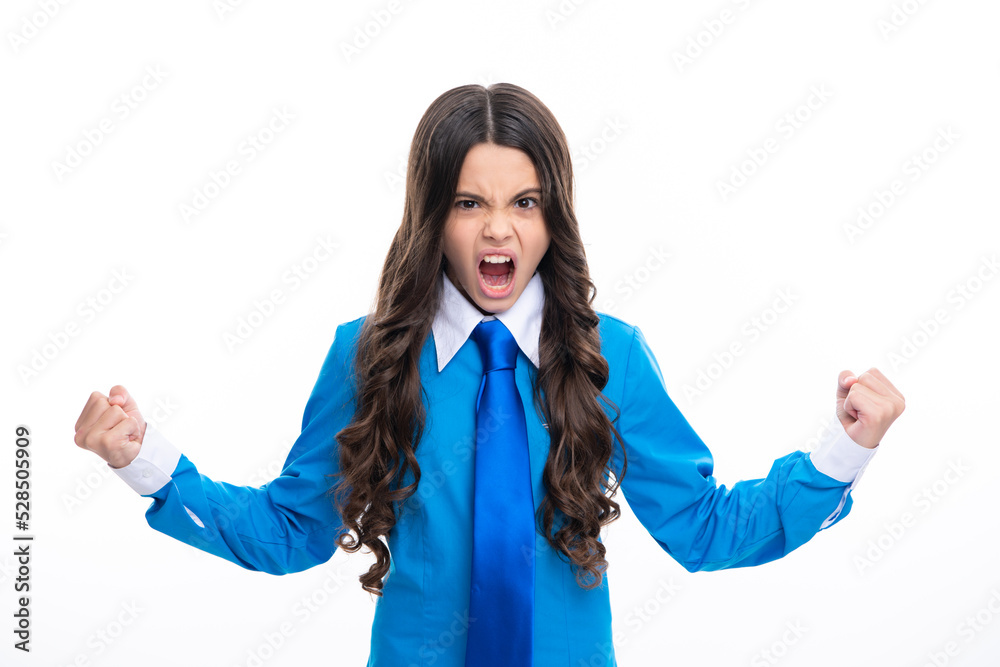 Scream and shout child. Angry teenage girl, upset and unhappy negative ...