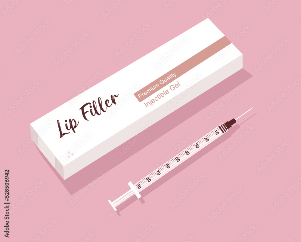 Poster Cosmetology illustration with syringe and filler packaging for ...