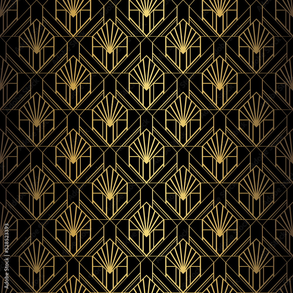 Art Deco Pattern. Vector background in 1920s style. Gold black texture ...