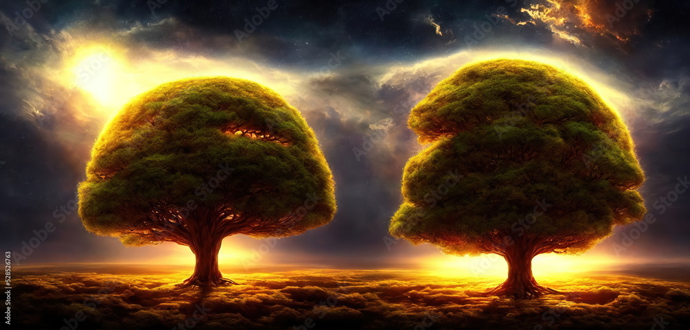 Big tree of life, the center of the world. Connection of the earthly ...
