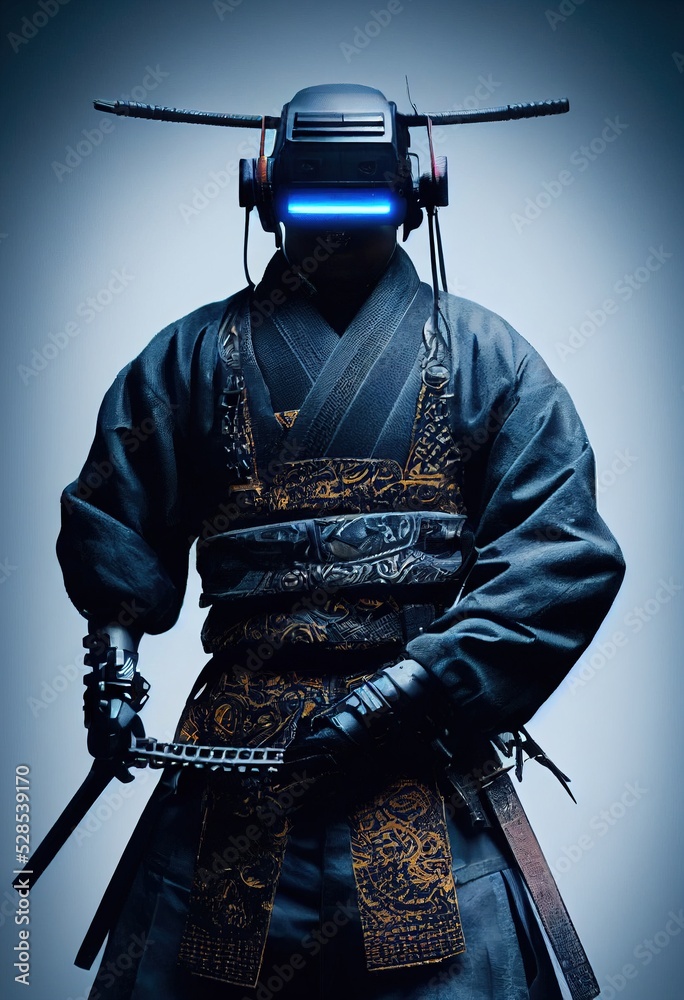 Realistic portrait of a sci-fi cyberpunk warrior in a cyber suit. High ...