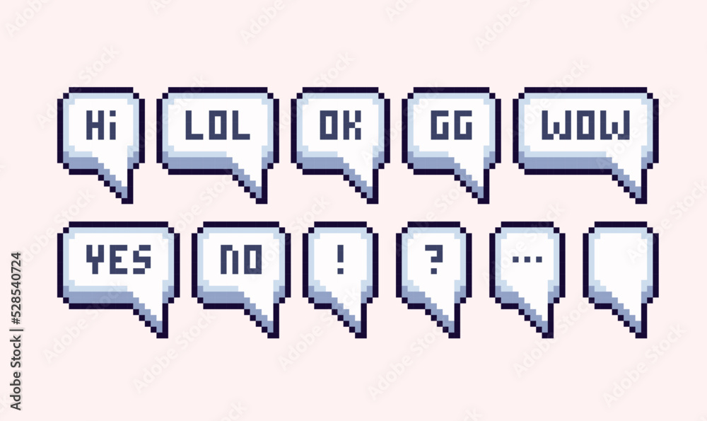 Social reaction pixel art set. Greetings, communication phrases ...
