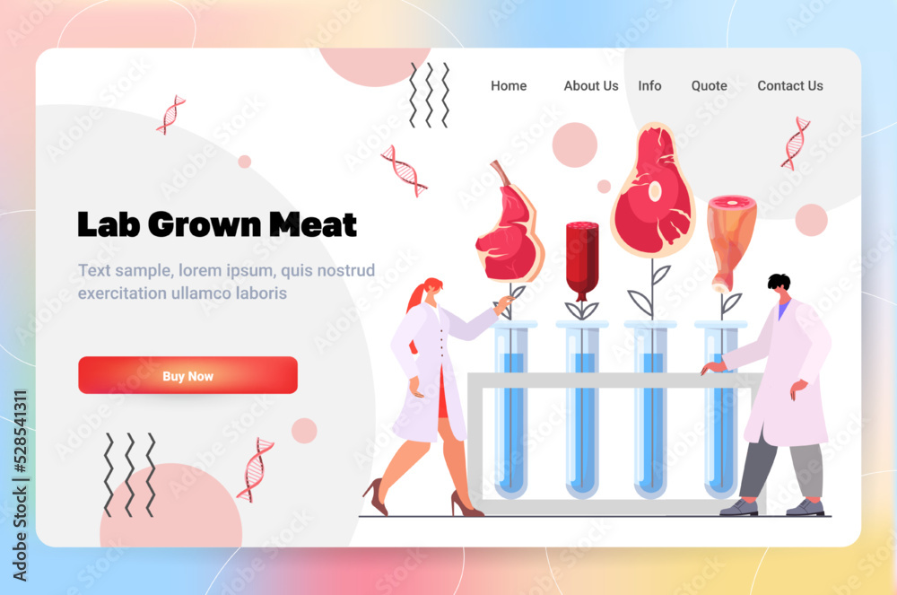 Vetor de researchers examining beef steaks in test tubes made from ...