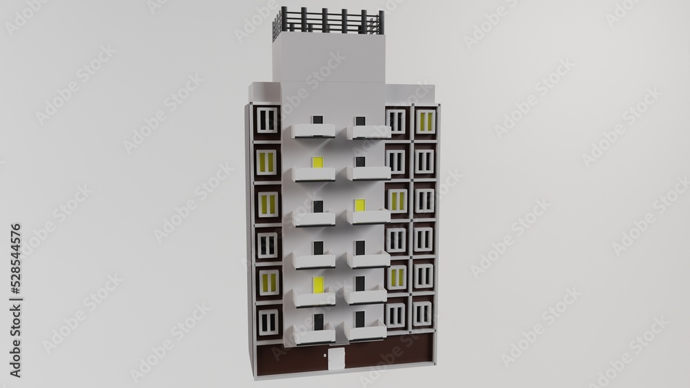 Monolithic, six-story house with balconies and a common entrance Stock ...