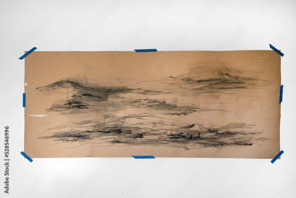 Abstract art. Panorama view of a modern expressive painting with strong ...