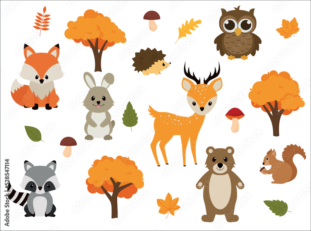 Vector illustration of cute woodland forest animals including a bear ...
