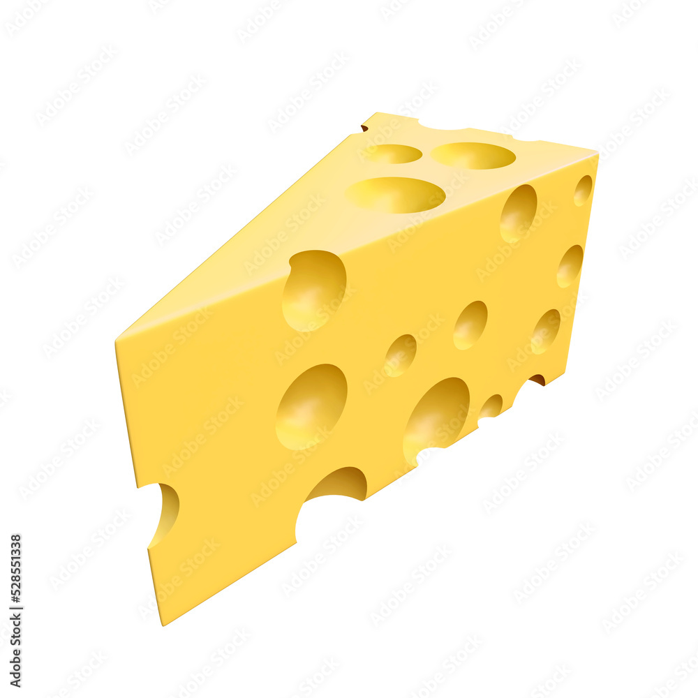 Swiss cheese triangle piece wedge, Emmental cheese isolated on white ...