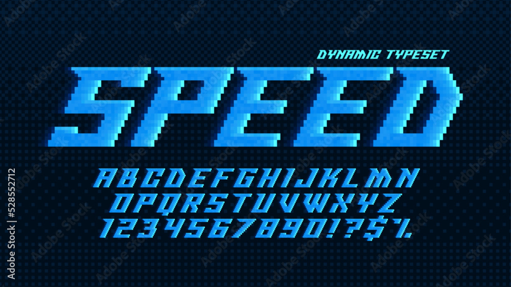 Dynamic pixel alphabet design, stylized like in 8-bit games. High ...
