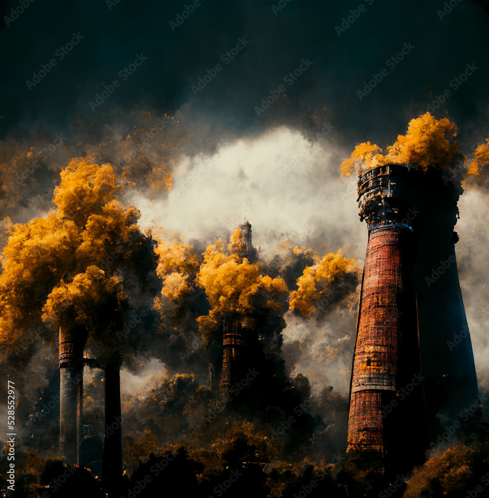 apocalyptic pollution scene factory chimneys smoking digital art Stock ...