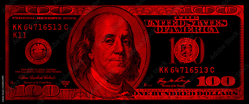 red textured 100 US dollar banknote with black background Stock Photo ...