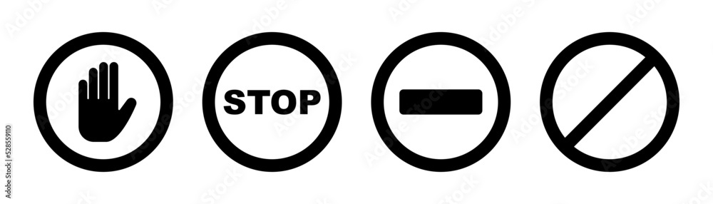 Stop sign. Black forbidden symbol. Stop circle in black. No entry sign ...