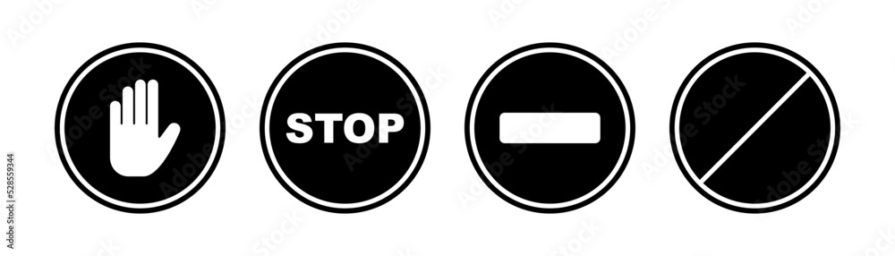 Vetor do Stock: Stop sign. Black forbidden symbol. Stop circle in black ...