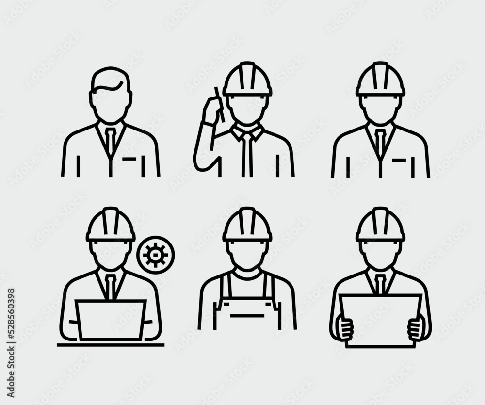 Vetor de Business Person Project Manager Engineer Architect Vector Line Icons do Stock | Adobe Stock