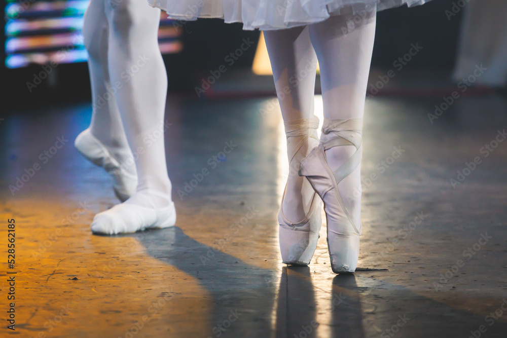 Ballet dancers couple during performance repetition, classic ballet ...