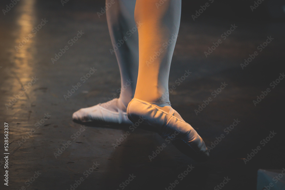 Ballet dancers couple during performance repetition, classic ballet ...