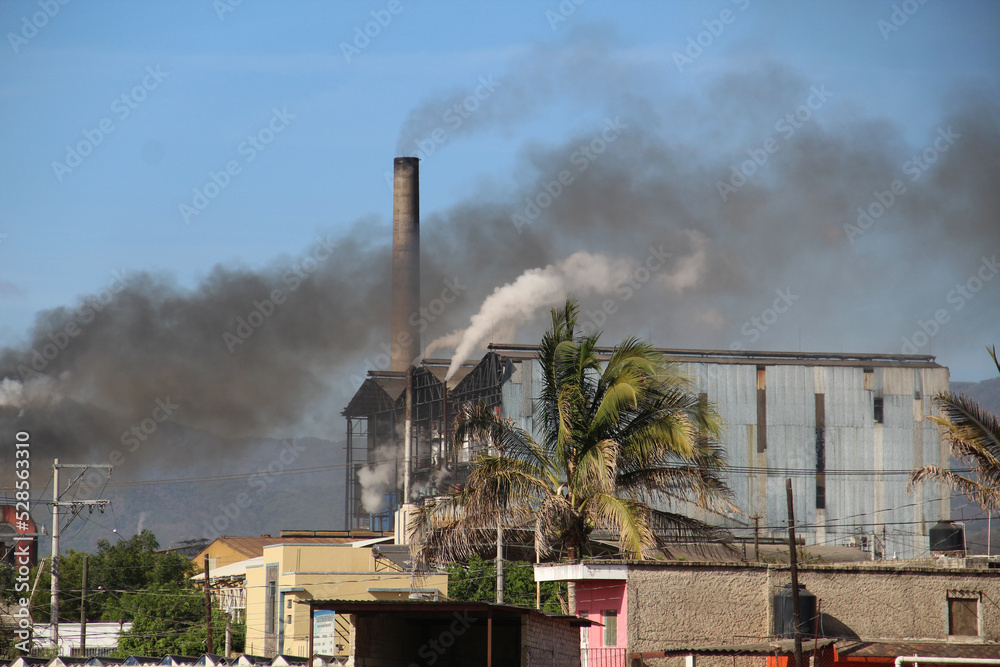Ingenio azucarero industrial fábrica chimenea emitiendo humo ...