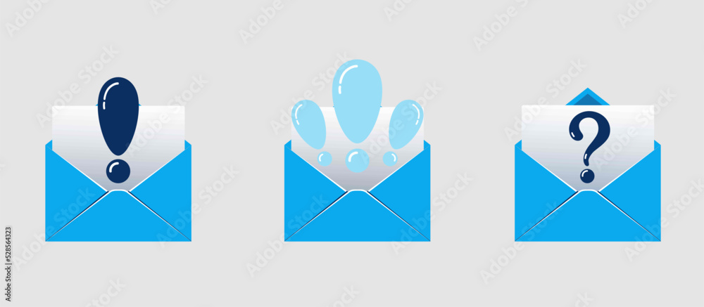 open mail envelope icon set with marker new message isolated on grey ...