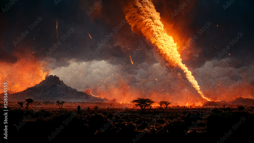 Crash of a Burning Comet in the African Savannah CG Digital Painting ...