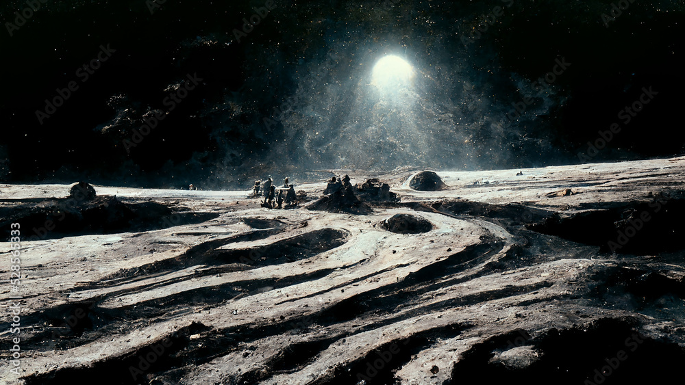 Fantasy Moon Landscape Science Fiction Panoramic Art Illustration. Deep ...