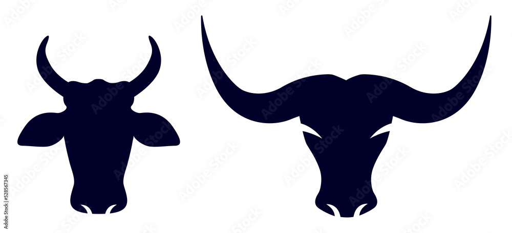 Bull And Cow Head Vector Silhouette With Big Horn Stock Vector Adobe