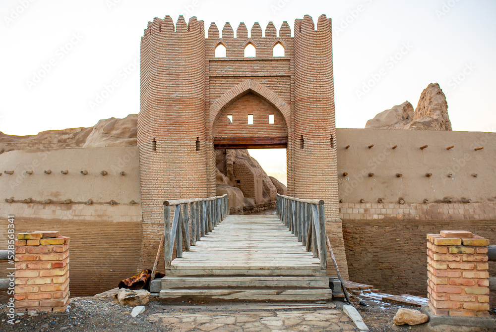 Entrance to the ancient settlement of Sauran, a bridge and a fortress ...