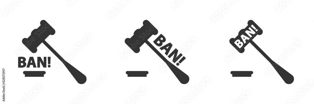 Ban hammer. Judge's gavel with BAN lettering. Flat vector illustration ...