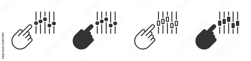 Control panel icon. Adjustment button with hand. Multimedia adjusting ...