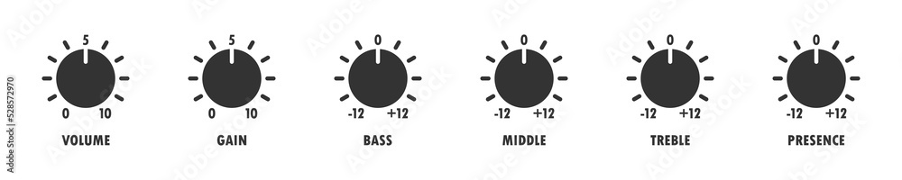 Control knobs. Adjusting regulator icons. Flat vector illustration ...