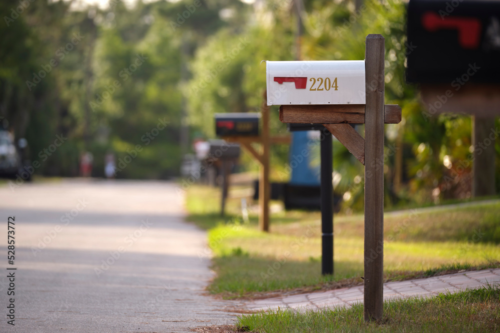 Typical american outdoors mail box on suburban street side Stock Photo ...