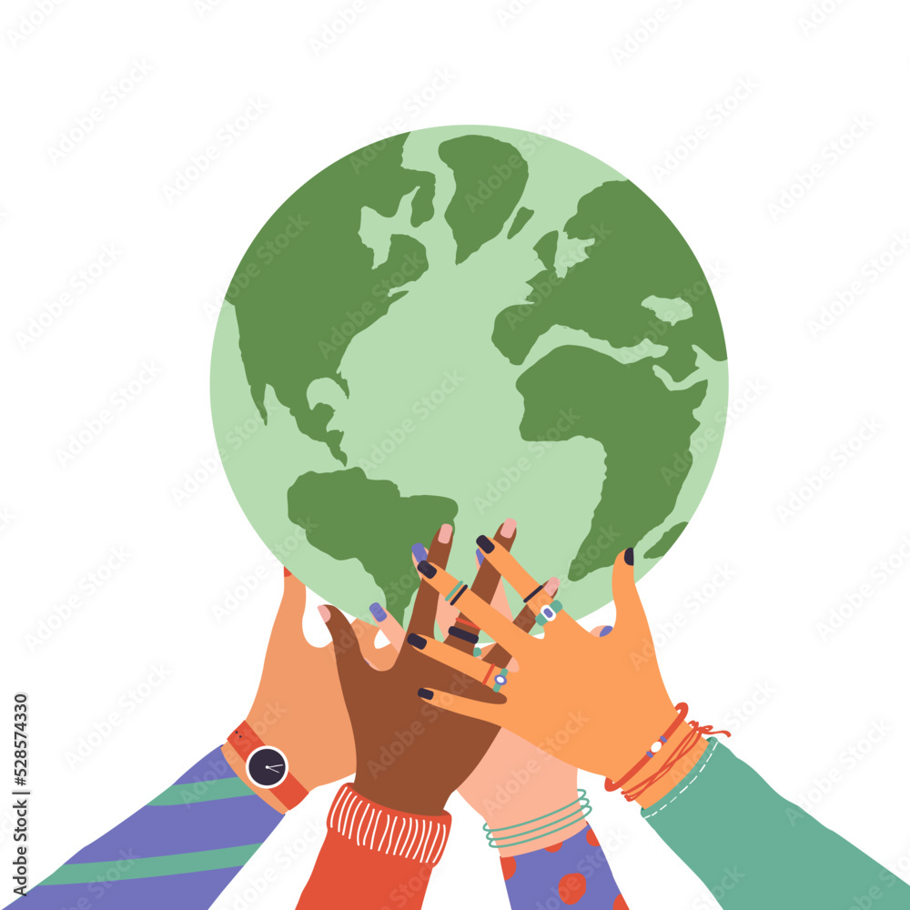 Vector Illustration Of Human Hands Holding Earth Globe Concept Of