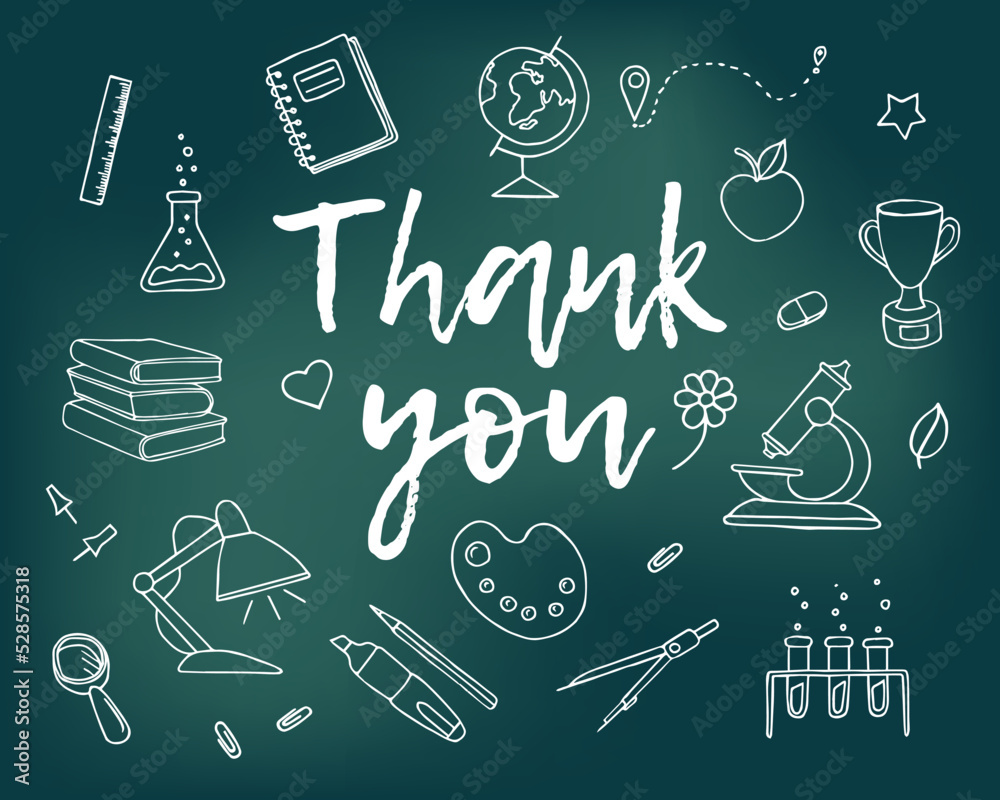 School doodle illustration set. Thank you lettering, elements and icons ...