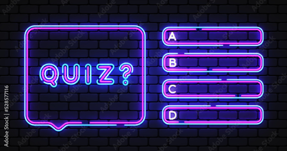 Quiz test menu neon template. Quiz on light background for game ...