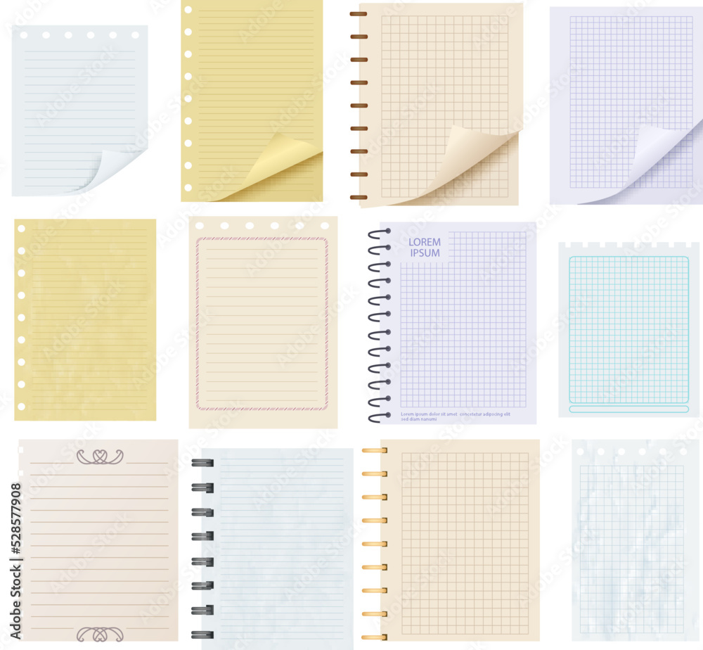 Pieces of colorful blank note paper set isolated on white background ...