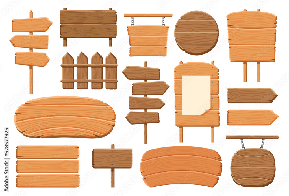 Set of pointers signs and planks. Wooden signboard collection. Vector ...