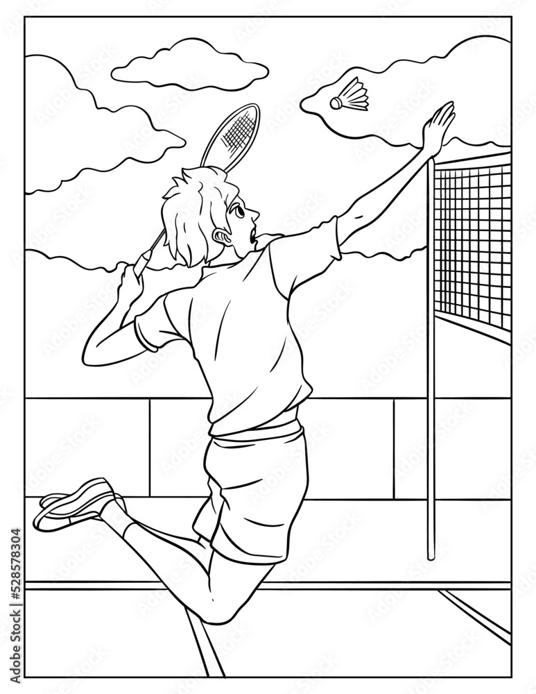 Badminton Coloring Page for Kids Stock Vector | Adobe Stock