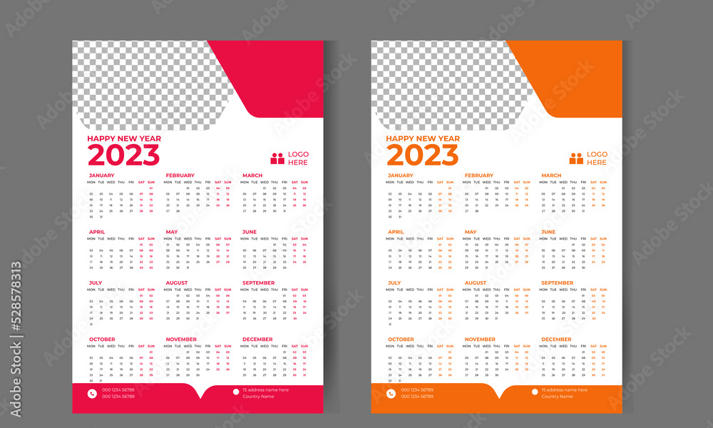 2023 One page wall calendar design template, modern 12 month one page ...
