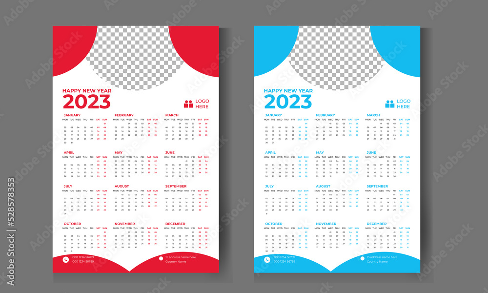 2023 One page wall calendar design template, modern 12 month one page ...