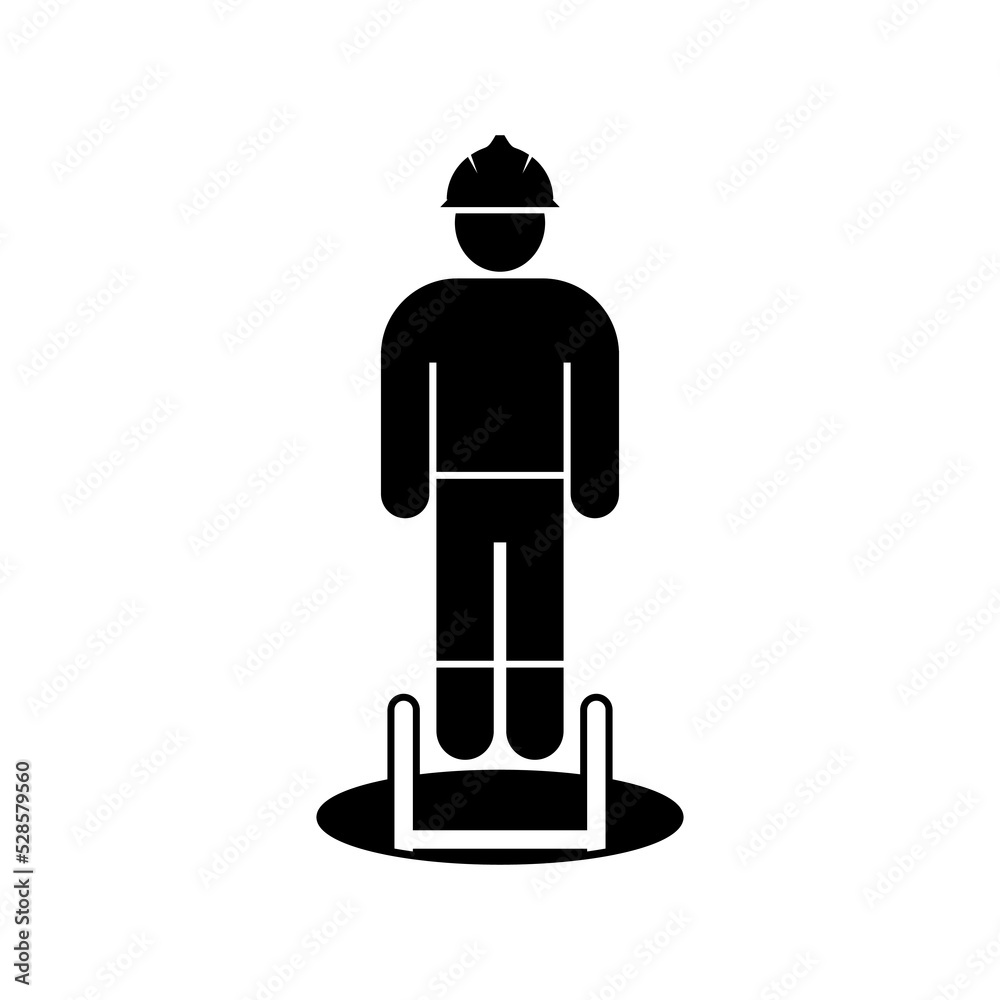 Icon of worker standing next to manhole of confined space work entry ...