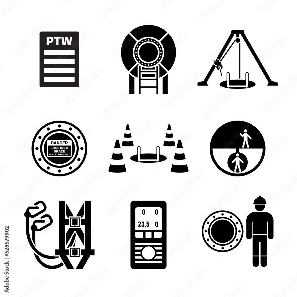 Set of confined space work entry icon for industrial, construction, and ...