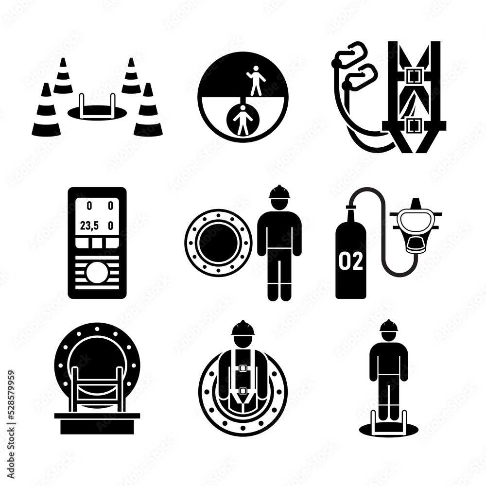 Set of confined space work entry symbol and icon for industrial ...