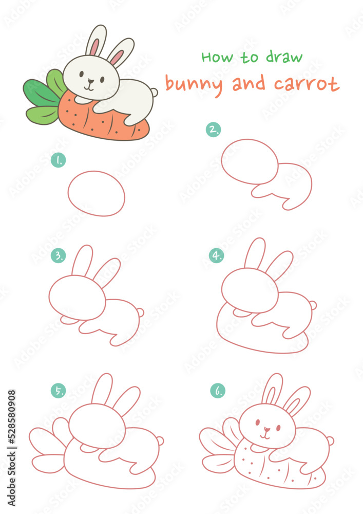How to draw a bunny hugging a big carrot vector illustration. Draw ...