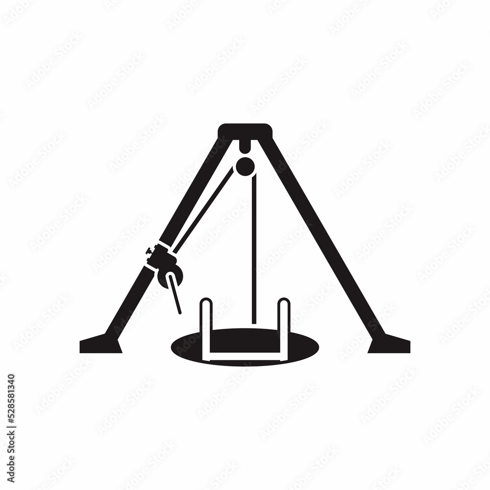 Confined space work entry icon. Tripod and manhole black style symbol ...