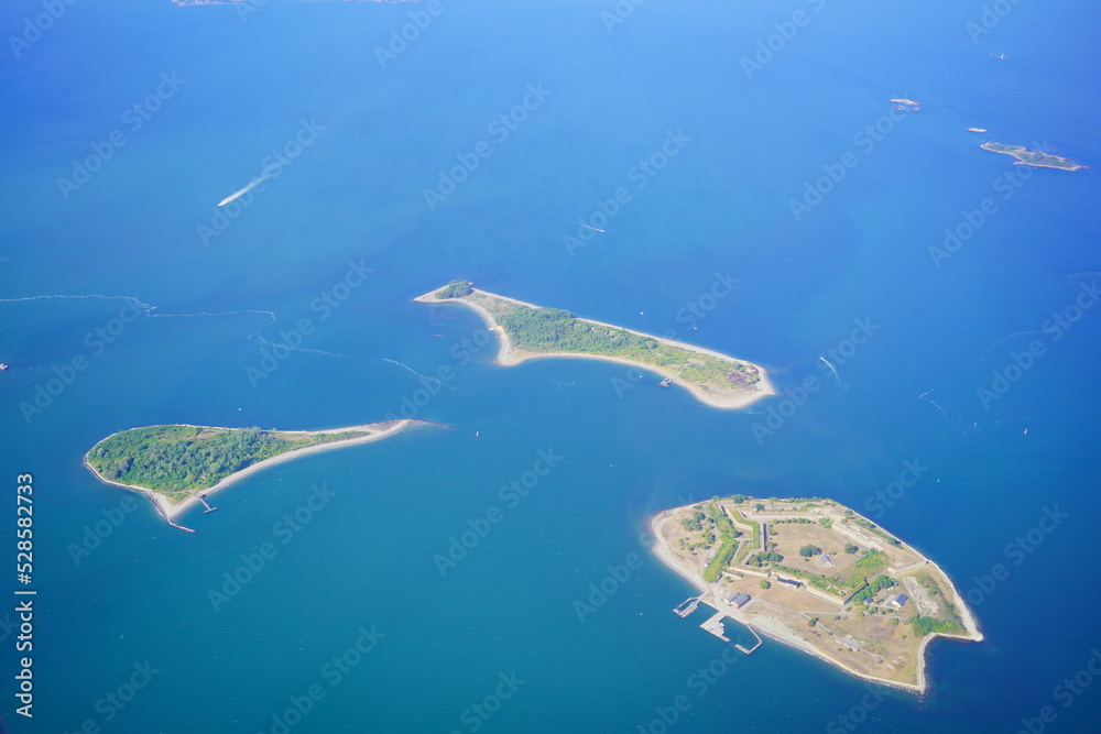 Aerial view of Fort Warren in Boston Harbor. It is a historic fort on ...