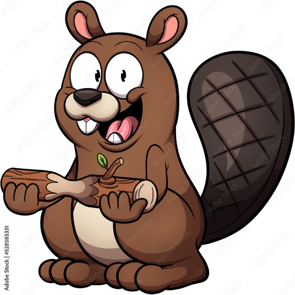 Cute beaver with wood. Vector clip art illustration with simple ...