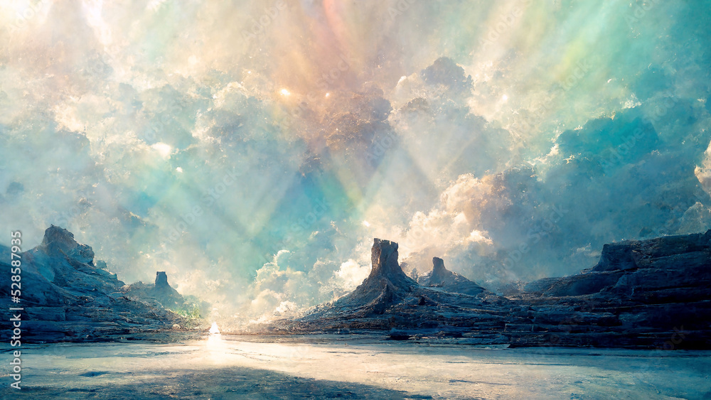 Beautiful landscape, fantasy world, suburbs, sky, clouds, digital ...