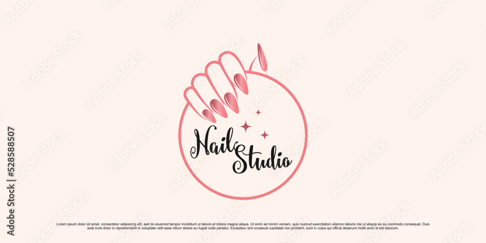 Nail and manicure logo design for nail salon with emblem style and ...
