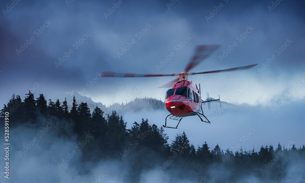 Helicopter Flying over the West Coast Pacific Ocean. Extreme Adventure ...