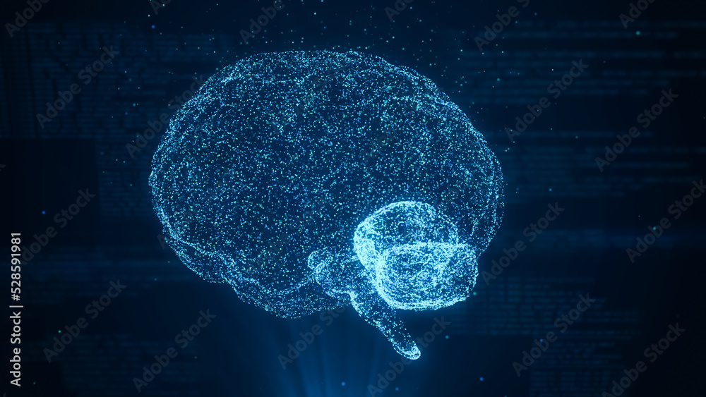 Human Brain Digital Particle With Analysis Computation Data Code Neural Network Connections In